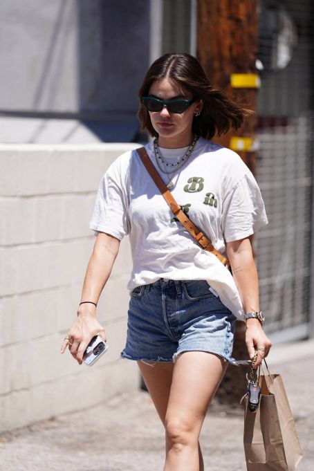 Lucy Hale In Denim Shorts Shopping Candids In Los Angeles Famousfix